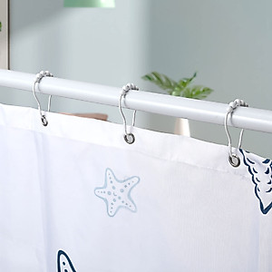 Shower Curtain Hooks, OEH Stainless Steel Shower Curtain Rings, Roller Gliding Shower Hooks for Shower Curtain, Rustproof Shower Rings for Curtain, Shower Curtain, Shower Rod, Set of 12, White