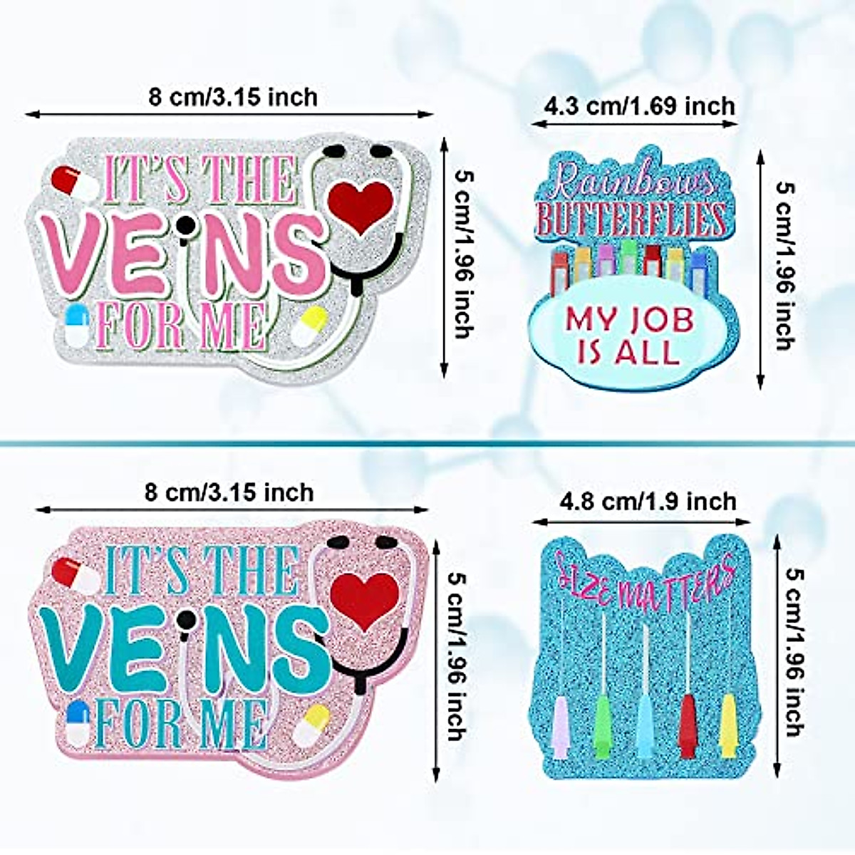 Geyee 4 Pack Nurse Badge Reel Retractable Badge Holder Funny Bling Blood Phlebotomist Badge Clips Cute Phlebotomist Nursing ID Badge Holder with Clip for Office School Hospital Nurses Teacher