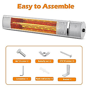Electric Patio Heater, 1500W Outdoor Heater with 3 Power Settings, Remote Control, Outdoor/Indoor Wall-Mounted Infrared Heater with Fast Heating and Overheat Protection for Large Room, Garage