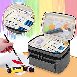 BAFASO Acrylic Paint Organizer Bag Hold 28 Bottles (2 oz), Acrylic Paint Storage Case with Tools Storage Section (No Accessories Included), Gray