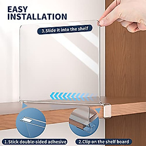 GOFI Closet Dividers for Shelves - 8 PCS Clear Acrylic Shelf Dividers for Closet Organization, Shelf Separators for Clothes Purses Towels Linen Books in Bedroom Kitchen Cabinets Office Bookshelf