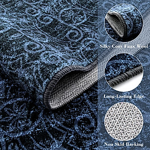 Wonnitar Washable Long Hallway Runner Rug, 2'6"x8' Non Slip Runners for Kitchen Floor, Modern Ombre Blue Non Shedding Ultra Thin Entryway Carpet Runners for Bathroom Hall