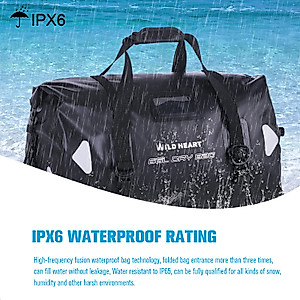 WILD HEART Waterproof Motorcycle Duffel Bag PVC500D With Rope Straps and Inner Pocket 40L 66L 100L for Kayaking, Camping, Boating,Motorcycle