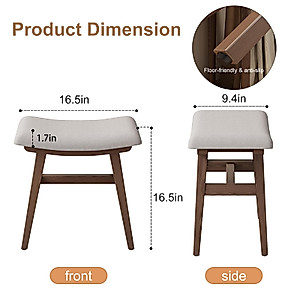 KASLANDI Solid Wood Vanity Stool, Saddle Cushion Vanity Bench with High-Strength Rebound Sponge, Easily Assembly, Vanity Chair, Foot Stool, Makeup Stool for Bedroom, Entryway (Walnut)