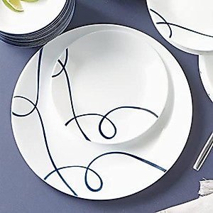 Corelle Lia 12-Piece Chips & Cracks Resistant Dinnerware Set, Service for 4, Blue,white