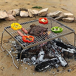 ZORMY Folding Campfire Grill,304 Stainless Steel Grate,Heavy Duty Portable Camping Grill with Legs Carrying Bag,Gas BBQ Grill Grate for Backpacking, Hiking, Picnics, Fishing