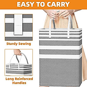 VOSGO Laundry Basket, 3-Pack 75L Waterproof Laundry Hamper, Collapsible Laundry Bag with Extended Handles, Organization Baskets for Clothes Toys, Family Dorm Room & Laundry Room Essentials, Grey