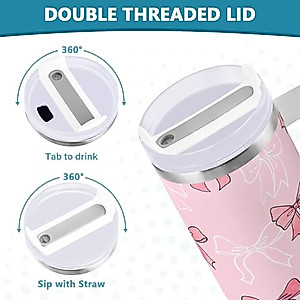 KEEPREAL 40 oz Watercolor Bows Tumbler with Handle, Insulated Sports Water Bottle with Lid and Straw, Thermal Stainless Steel Travel Coffee Mug Cup