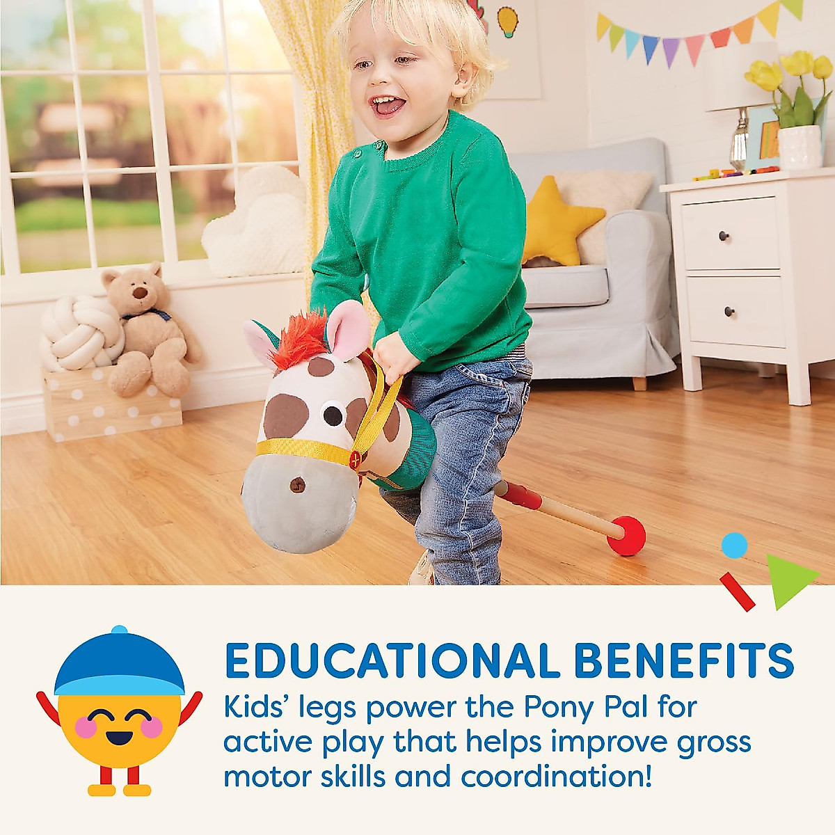 Battat – Classic Hobby Horse – Plush Stick Horse – Wooden Pole & Sensory Textures – Realistic Sounds – 2 Years + – Pony Pal