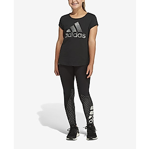 adidas girls Glam Graphic Tights Pants, Black With Silver, Large US