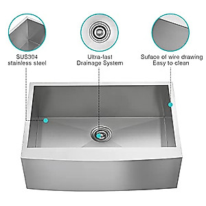 JASSFERRY Farmhouse Apron-Front Kitchen Sink Pull-Down Kitchen Faucet Combo 16-gauge Stainless Steel 30-inch Rounded Curved Undermount Sink