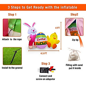 ECOOSTAR 4.5FT Long Easter Decorations Inflatables Bunny & Chicken with Eggs, Blow UpYard Build-in LED Lights, Decor for Outdoor Indoor, Yard, Garden, Lawn, White (RH-120-0600U4-1)