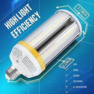 Snyloe 38W LED Corn Light Bulb, 5000LM 5000K Daylight, E26/E39 Base, Super Bright, Equivalent to 500W HPS, Suitable for Outdoor, Indoor, Garage, Factory, Yard, YT-5002