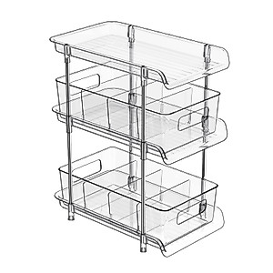 3 Tier Clear Bathroom Organizer with Dividers, Multi-Purpose Pull-Out Pantry Organization and Storage, Under Sink Closet Organizers and Storage, Vanity Skincare Cosmetic Organizer Medicine Bins