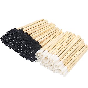 100pcs Bamboo Mascara Wand and Lip Brush,Eyelash Brush Eyebrow Extension Lipstick Tattoo Applicator Makeup Brush Tool（50pcs Mascara Wand 50pcs Lip Brush）