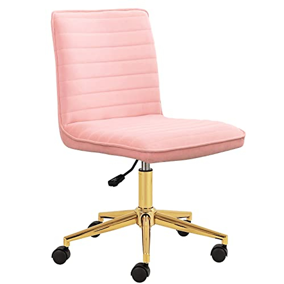 Furnimart Modern Armless Desk Chair Pink Cute Vanity Velvet Upholstered Office Chair Teen Girl Dorm Chair Mid-Back Home Office Chair Swivel Adjustable Small Chair Soft Seat (Velvet-Pink)