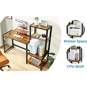 GreenForest Computer Desk 59 inch with Storage Printer Shelf Reversible Home Office Desk with Movable Monitor Stand and 2 Headphone Hooks for Study Writing PC Gaming Working, Walnut