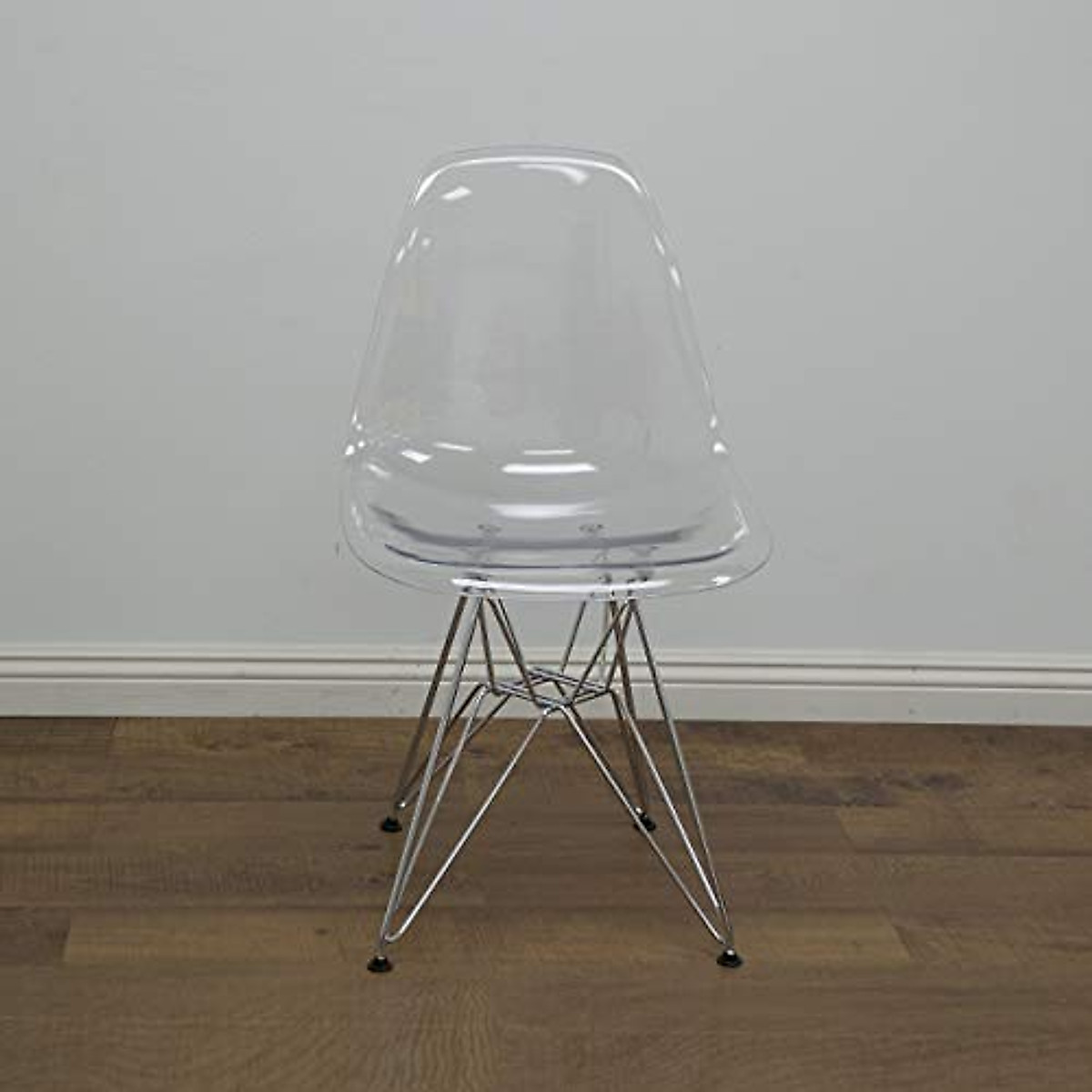 Ergo Furnishings Mid-Century Eiffel Tower Transparent Side Dining Chair Chrome Base (Set of 2)