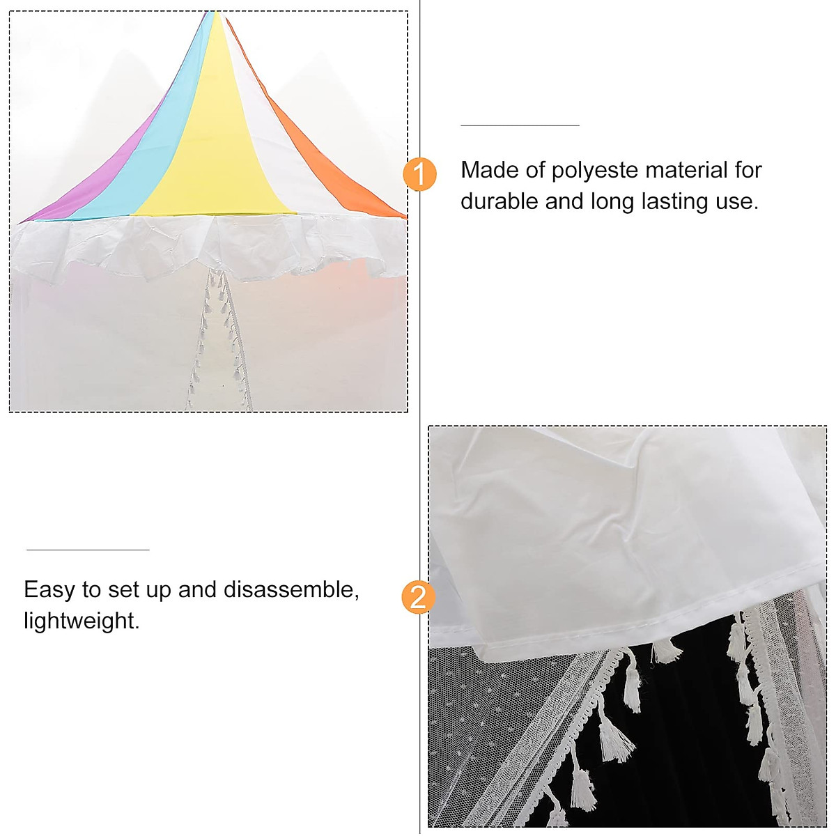 VOSAREA Rainbow Bed Canopy Half-Round Dome Reading Corner Tent Decorative Mosquito Net for Toddlers -1.2m