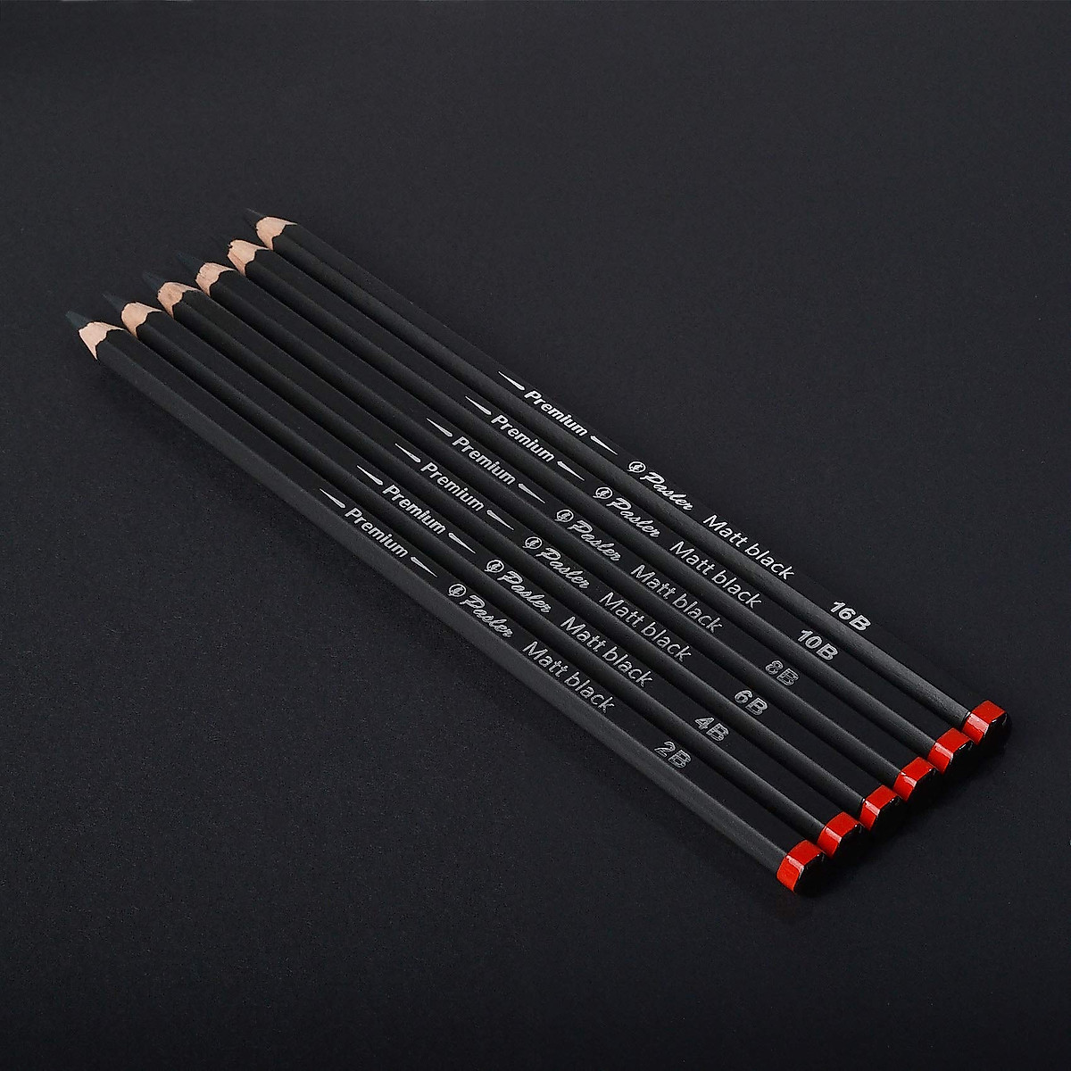 Pasler matt sketch drawing pencil set artist quality carbon blend pencil set of 6 count including (2B,4B,6B,8B,10B,16B) jet black results for expressive sketches and portraits and shading