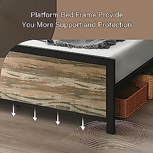 Catrimown Full Size Platform Metal Bed Frame with Wooden Headboard and Footboard, Rustic Full Bed Frame No Box Spring Needed, Under Bed Storage/Strong Slat Support/Easy Assembly, Brown