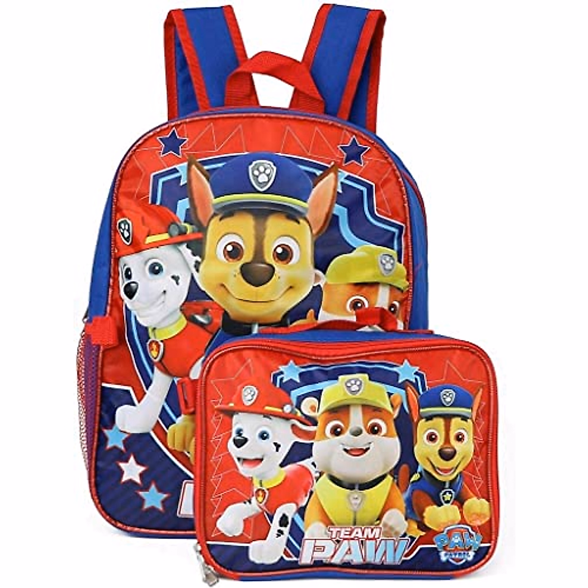 Ruz Paw Patrol Boys 16 Inch Backpack With Removable Matching Lunch Box Set (Blue-Red)