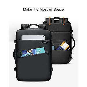 Inateck Cabin Luggage Carry On Backpack for Travel, Flight Approved 40 Litre Business Travel Rucksack Hand Luggage Fit 17 Inch Laptop, with Rain Cover for Men Women - Black