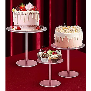 POMINEL Acrylic Cake Stand Set of 3, Clear Cake Stand Round Tall Cake Stand for Dessert Table Display Set, Cupcake Stand Dessert Cupcake Pastry Candy Display Riser for Wedding, Event, Birthday Party