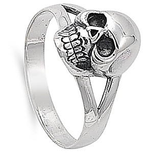 Sterling Silver Women's Mens Biker Ring Skull Skeleton Ring Band 13mm Size 10