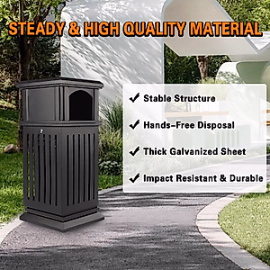Outdoor Trash Can, 40L Commercial Garbage Enclosure with Locking Lid, Heavy Duty Industrial Yard Garage Waste Container, Installation-Free, 35.4 x 15.7 x 15.7 in, Galvanized Sheet (Black)