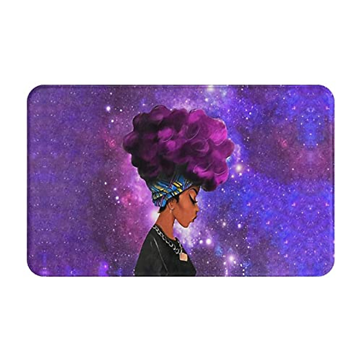 Afro African American Woman with Purple Hair Bathroom Rugs Ultra Soft Non Slip Comfortable Bath Rug Washable Carpet Floor Rugs 19.5 X 31.5 Inches for Living Room Decor, Dining,Kitchen,Bedroom Indoor