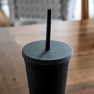 STRATA CUPS Classsic Black Tumblers with Lids (12 pack) - 16oz Colored Acrylic Cups with Lids and Straws | Double Wall Matte Plastic Bulk Tumblers With FREE Straw Cleaner! Customizable DIY Gifts