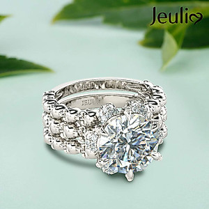 Jeulia 8.4 Carat Interchangeable Wedding Ring Set 925 Sterling Silver Round Cut Engagement Rings Cubic Zirconia Solitaire Promise Bridal Rings Anniversary Promise with Jewelry Gift Box (7)