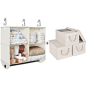 StorageWorks 4 Section Hanging Closet Organizer with Garment Rod, Storage Box with Lid
