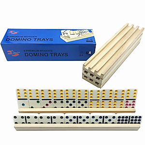 Yuanhe Domino Trays Holders Rack - Set of 4 Wooden Tiles Stand Holders Dimonos Boards for Mexican Train Rummy Chickenfoot