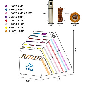 24 Slot Knife Block without Knives, Built-in Sharpener, NHAF Premium Wooden Knife Storage Block, Rubber & Acacia Wood Knife Block, Kitchen Knife Holder (3 gifts accessories included)