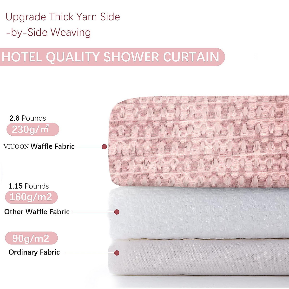 VIUOON No Hook Waffle Weave Shower Curtain with Snap-in Fabric Liner Set, Hotel Style with See Through Top Window, 230GSM Heavy Duty Fabric, Waterproof & Washable for Bathroom, 71W x 74H, Pink