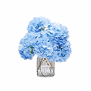 DuHouse Artificial Hydrangea Silk Flower Heads with Stem Fake Blue Hydrangea Bigger Flowers for Wedding Home Garden Centerpiece Pack of 6