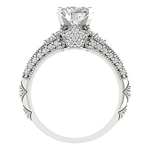 Clara Pucci 2.10ct Round Cut Solitaire Lab Created White Sapphire Engagement Promise Anniversary Bridal Ring Band set 14k White Gold 8