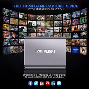 PyleUsa Capture Card - Full HD 1080p 4K HDMI-to-USB Audio-Video Via DSLR Camcorder Action Cam, Ultra Low Latency, Record to Computer for Gaming, Streaming, Conference or Live Broadcasting - PLINK1