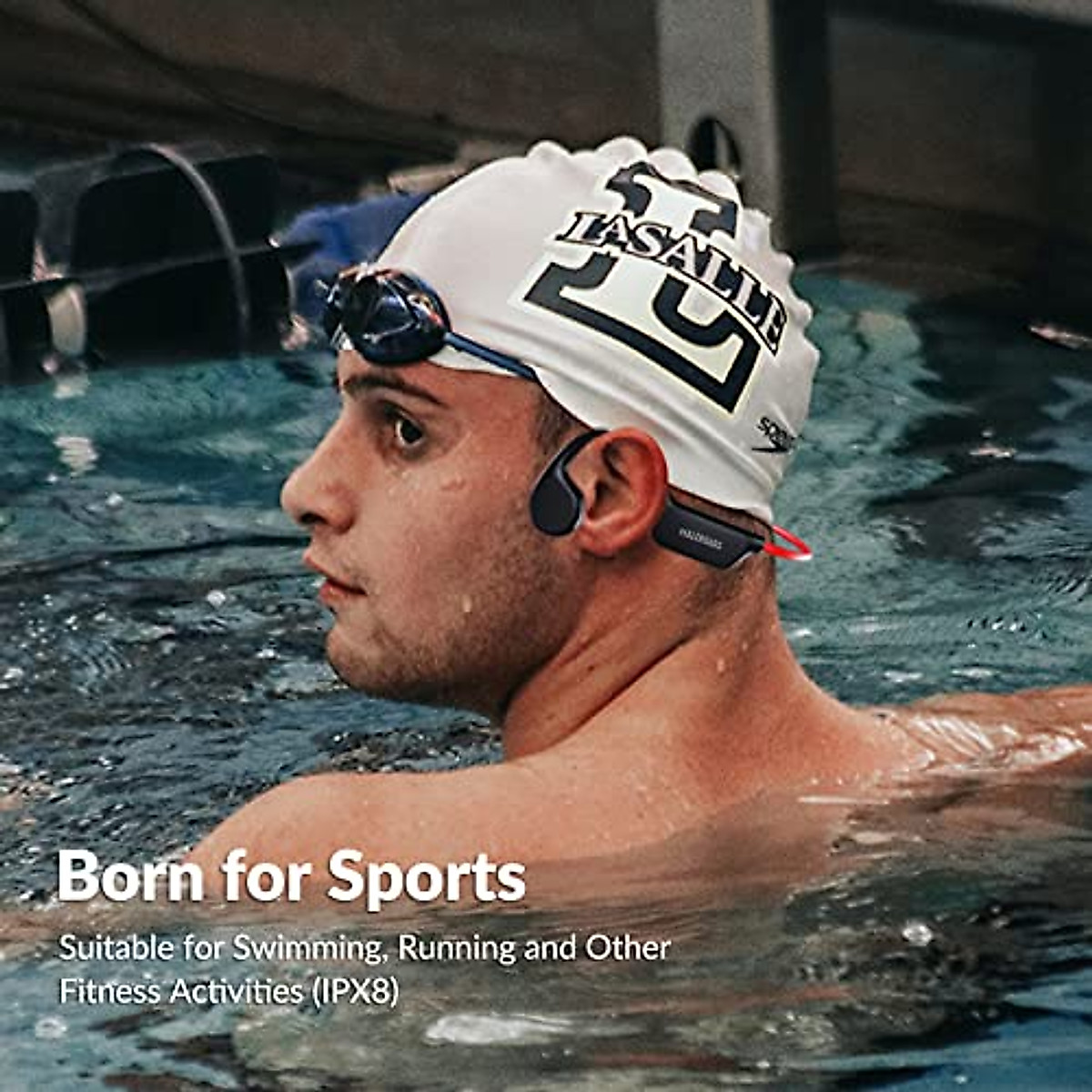 MALEROADS Swimming Headphones IPX8 Waterproof Bone Conduction Open-Ear Sports Headsets Wireless Bluetooth 5.3 with Mic, MP3 Play Built-in 32G Memory Earphones for Running, Cycling