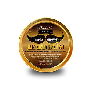 Well's MEGA GROWTH Beard Balm (Original Scent) | 2 fl.oz. | 100% Natural | Chemical-Free | For Men’s Beard Care | Taming, Styling & Softening