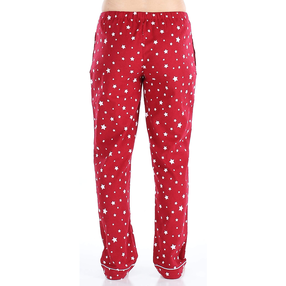PajamaMania Women's Cotton Flannel Pajama PJ Pants with Pockets, Cranberry Star, Medium