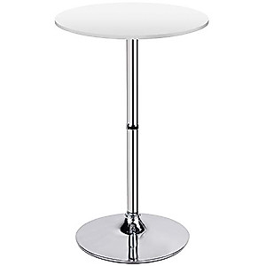 Leopard MDF Round Top Not Adjustable (41 INCHES Height) Bar Table, Pub Table with Silver Leg and Base (White)