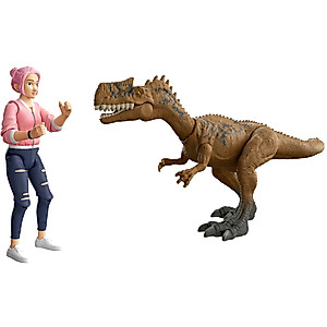Mattel Jurassic World Toys Camp Cretaceous Brooklynn & Monolophosaurus Human & Dino Pack with 2 Action Figures & Scooter, Toy Gift and Collectible