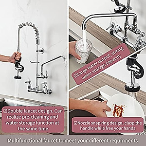 8 Inch Center Wall Mount Commercial Sink Faucet with Sprayer, 26'' Height with Pull Down Pre-Rinse Sprayer & 12" spout, with Thickened Hose for 2-3 Compartment Utility Sink