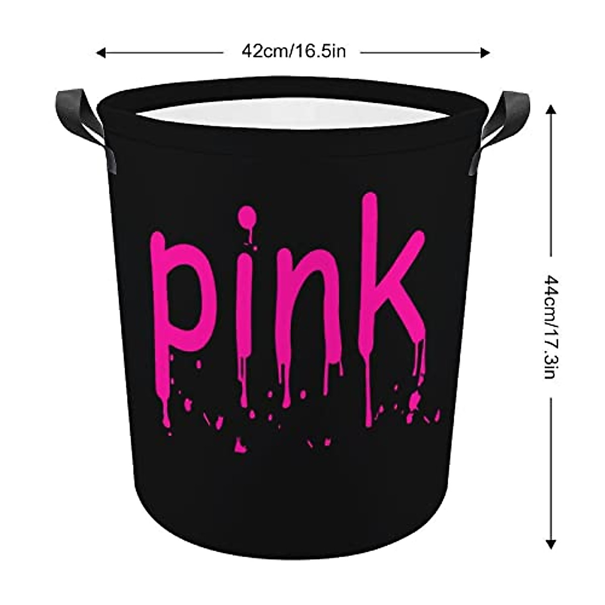 I Love Pink Laundry Hamper Round Canvas Fabric Baskets with Handles Waterproof Collapsible Washing Bin Clothes Bag