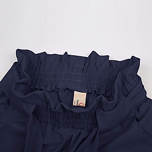 GRACE KARIN Women's Comfy Fold Over Polyester Pants Elastic Waist Dark Blue Size 2XL