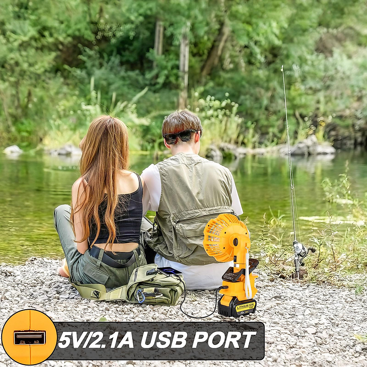 Philophca Cordless Clip Fan, Personal Battery Operated Fan for Dewalt 20V Lithium Battery 3 Speed Camping Fan with USB Port 330° & 110° Pivoting Rechargeable Fan Powerful Wind