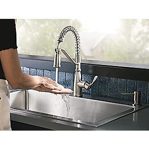 Moen Nolia Spot Resist Stainless One-Handle Pre-Rinse Spring Pulldown Kitchen Faucet, Single Hole Kitchen Sink Faucet with Soap Dispenser, 87886SRS